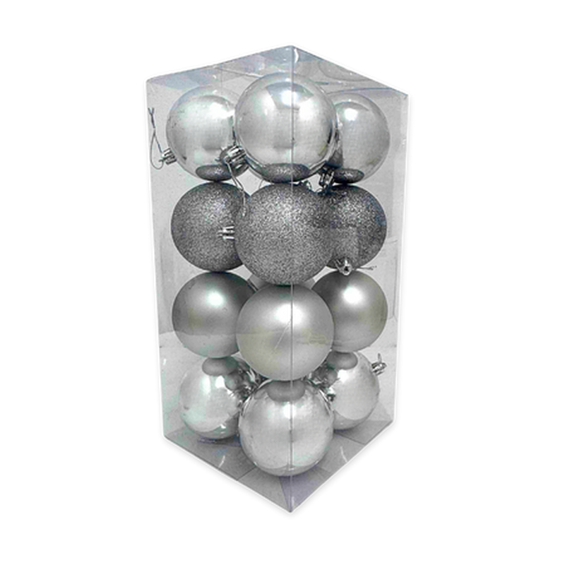 Buy Xmas balls set in pvc box 16pcs 8cm silver | Jinius