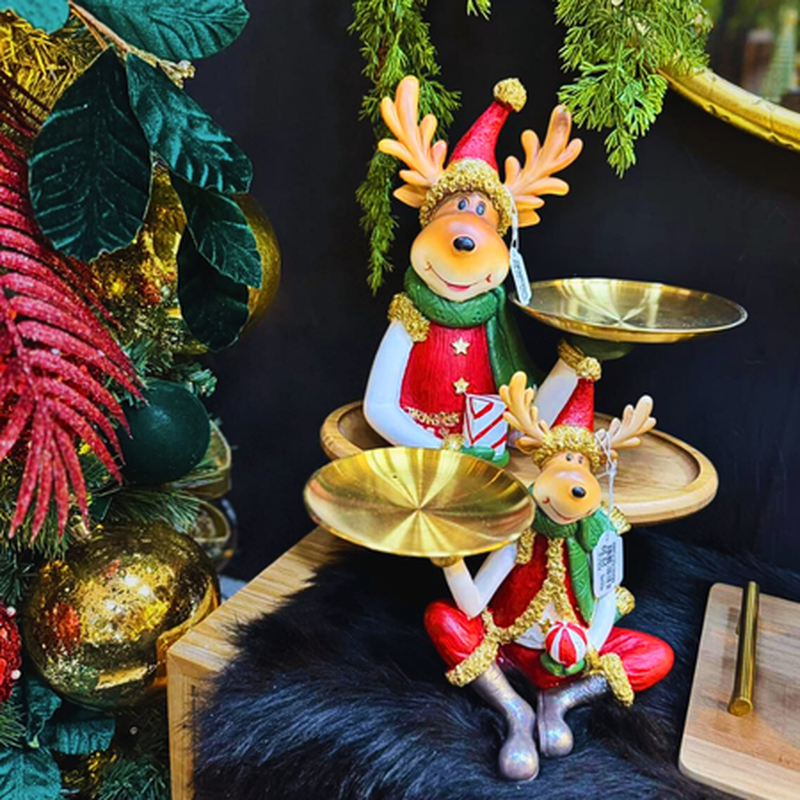 Buy Xmas polyresin deer with gold tray 20x13x28cm xl-7066 | Jinius