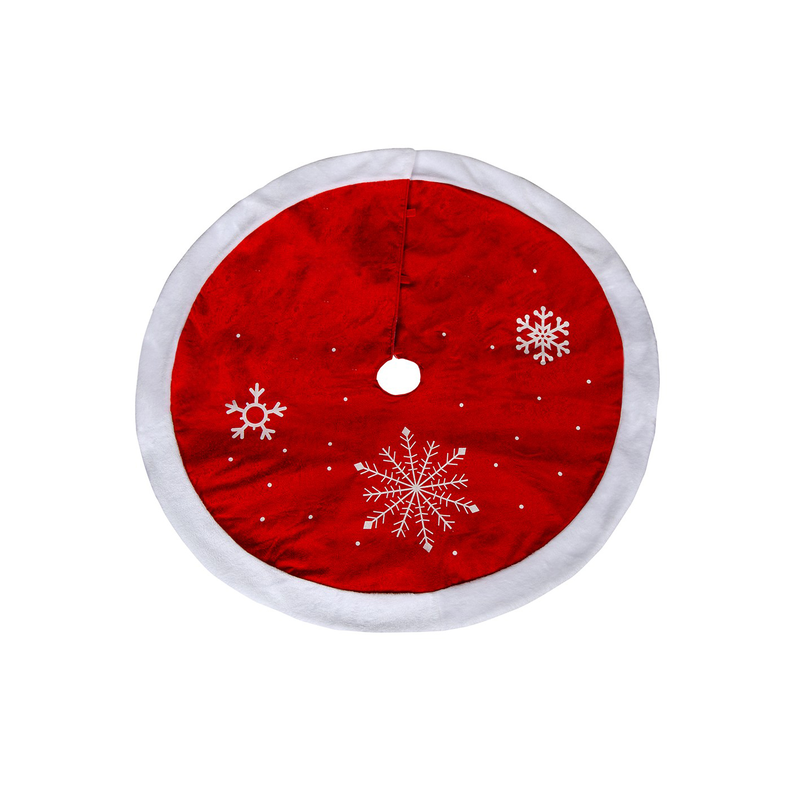 Buy Velvet tree apron with snowflakes red 120cm | Jinius