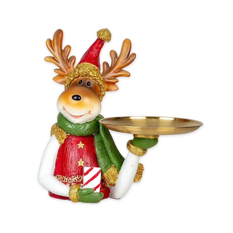 Buy Xmas polyresin deer with gold tray 20x13x28cm xl-7066 | Jinius