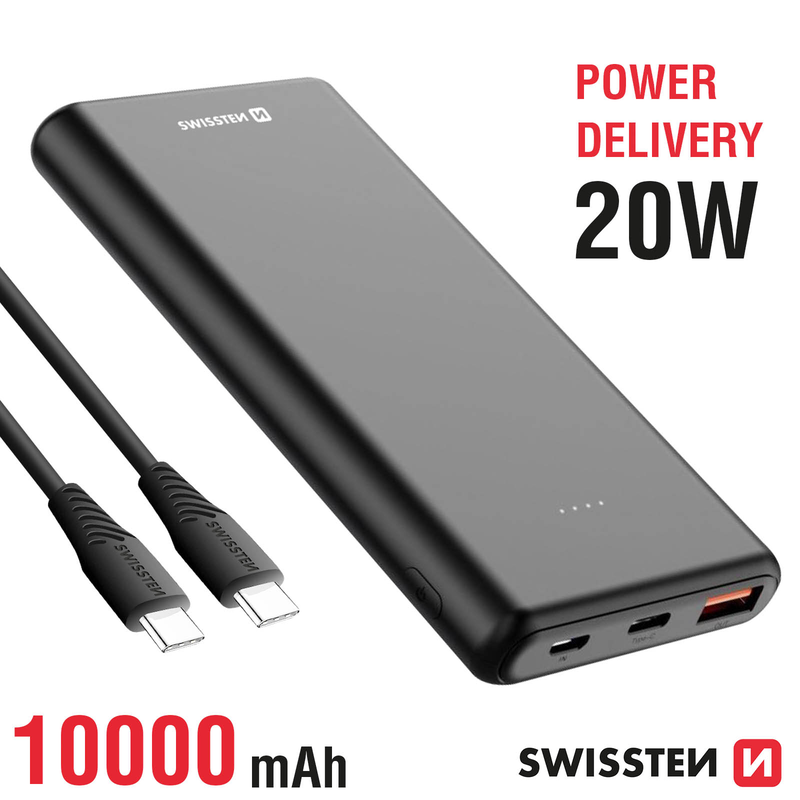 Buy Swissten power line power bank 10000mAh 20w with 2 USB-a and USB-c ...